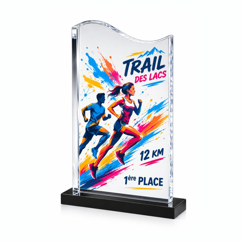 Trophée Création Acryglass Transparent avec Socle Noir
